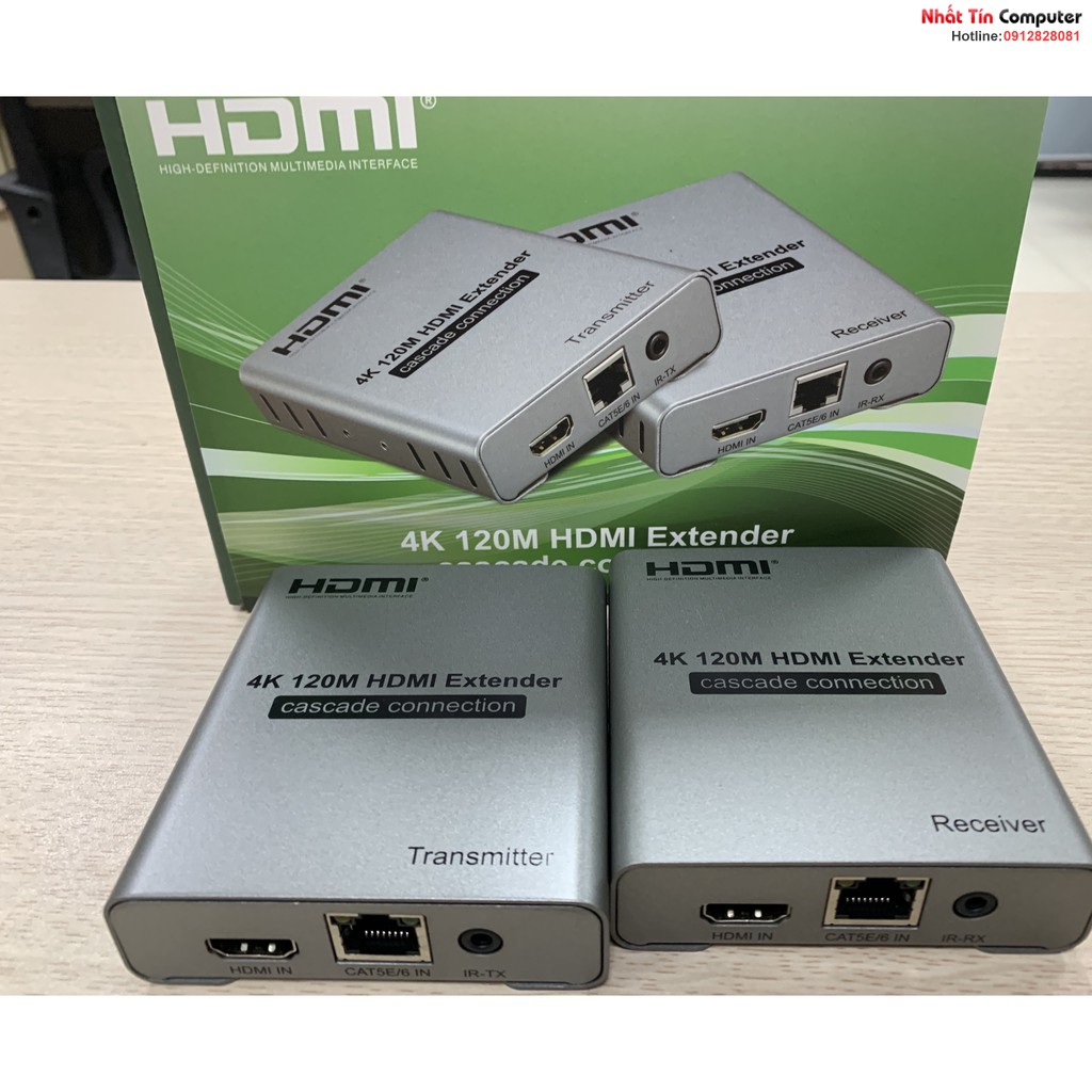 Thiết bị kéo dài HDMI 120m qua cáp Lan Cat5e/Cat6 hỗ trợ 4K HL-HDMI-120M-4K cao cấp